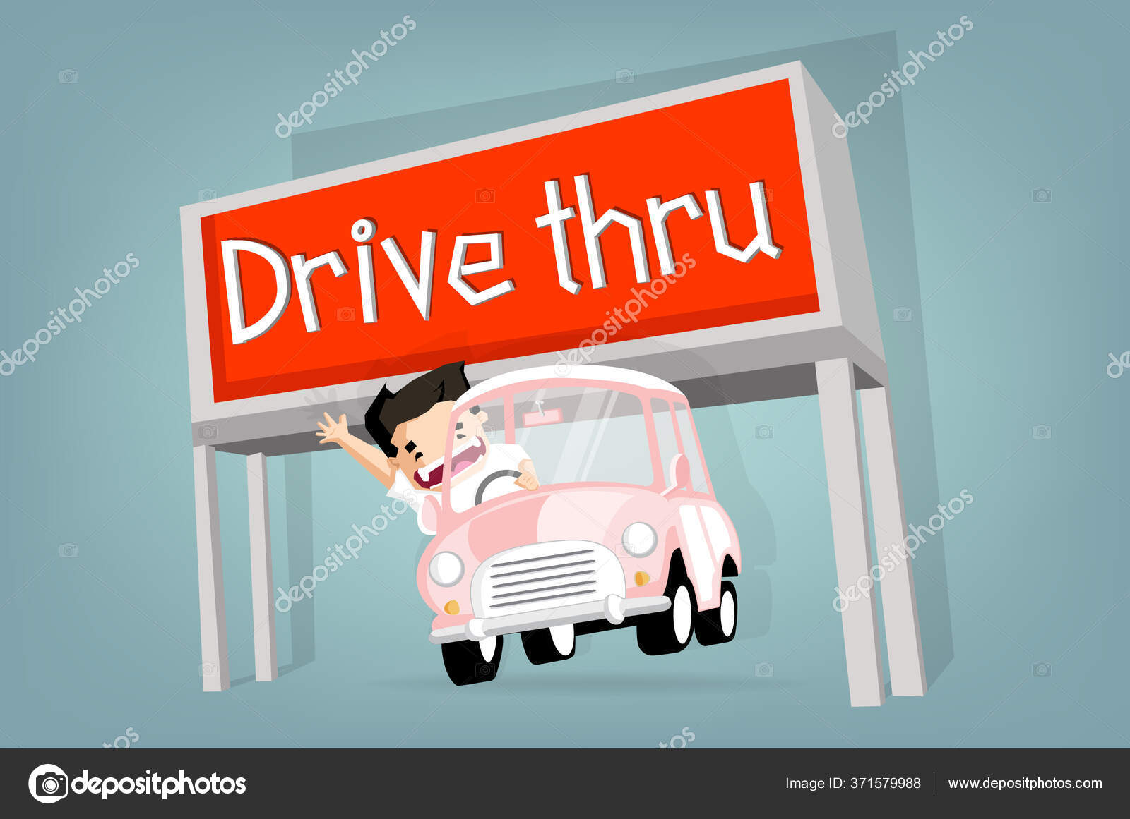 Boy Drive Little Retro Car Pass Drive Thru Vector Flat Stock Vector ...