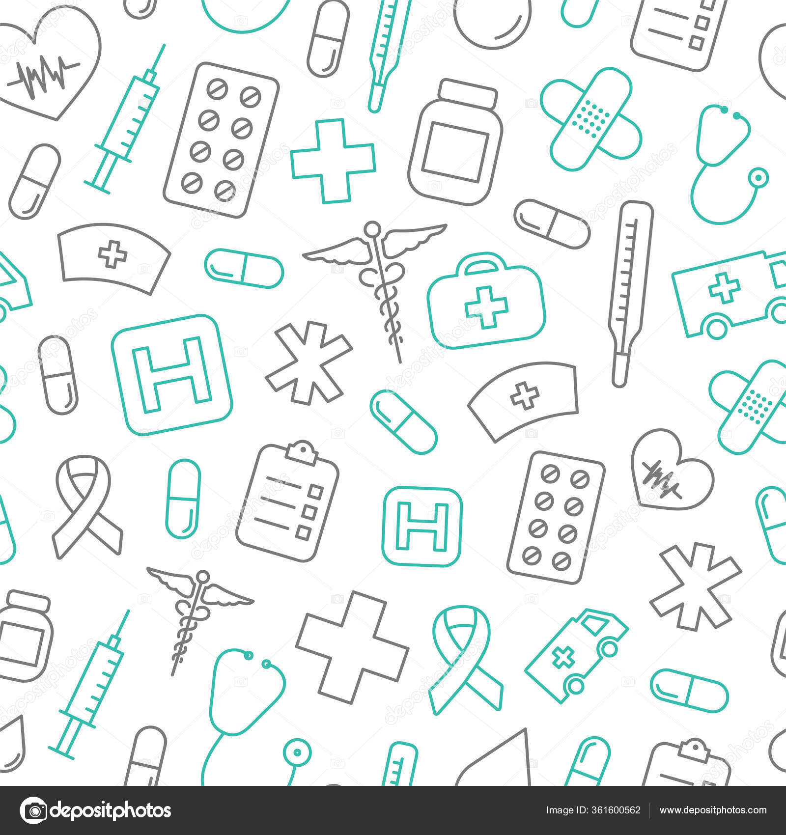 Health Care Line Seamless Pattern Background Medical Icons Blue Black ...