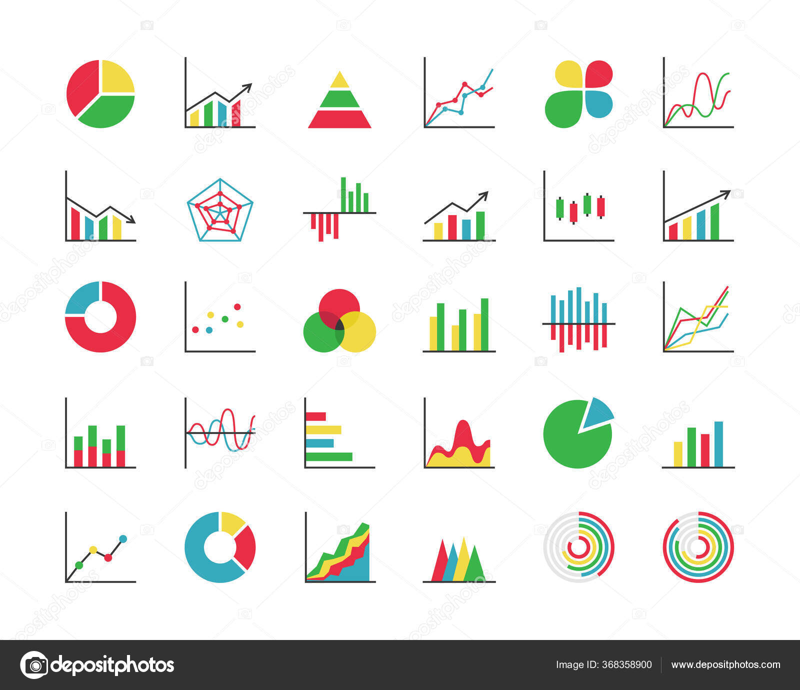 Business Statistics Colorful Icon Set Collection Abstract Graphs Charts ...