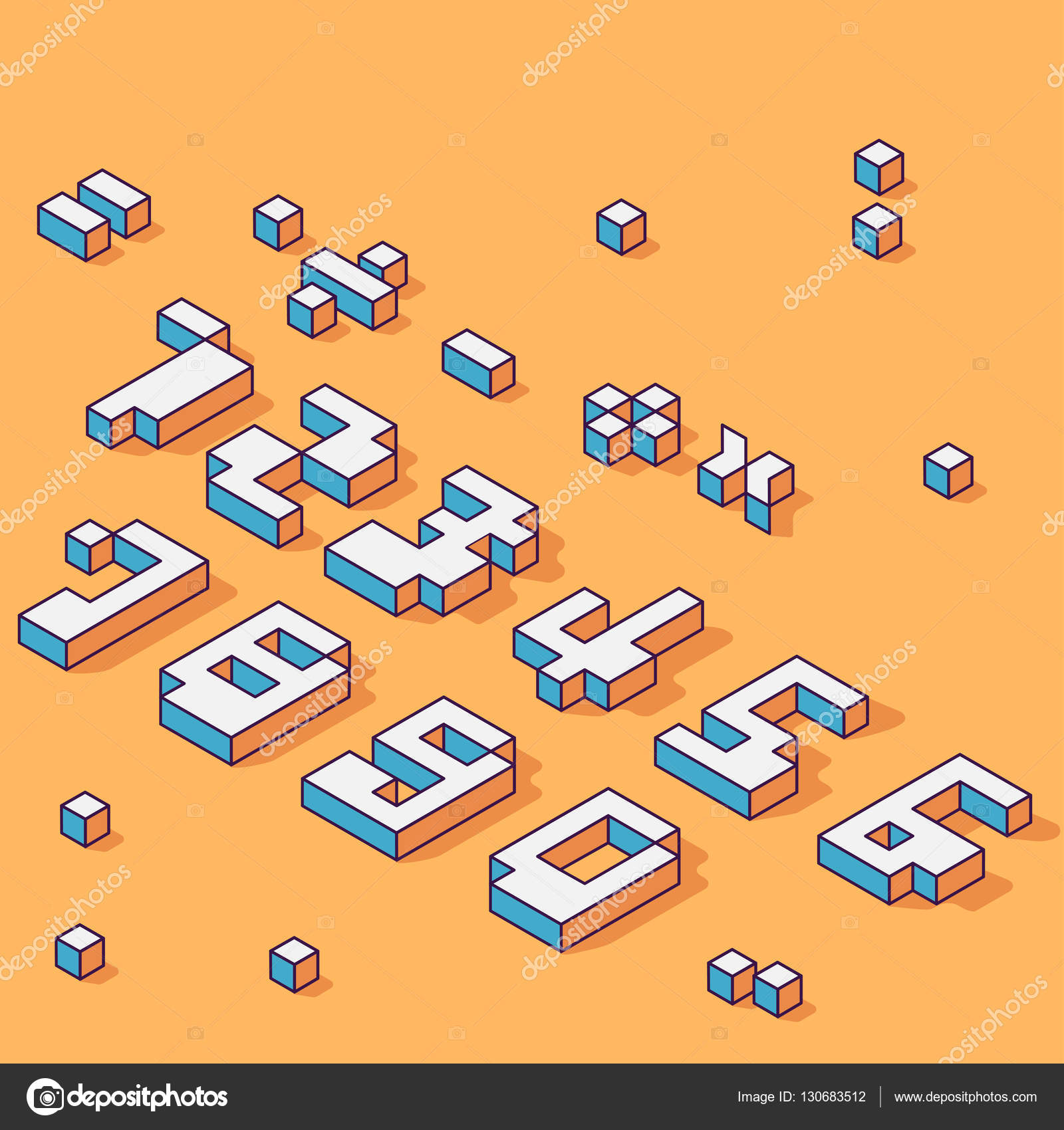 Set of Isometric numbers alphabet with drop shadow on background. Flat ...