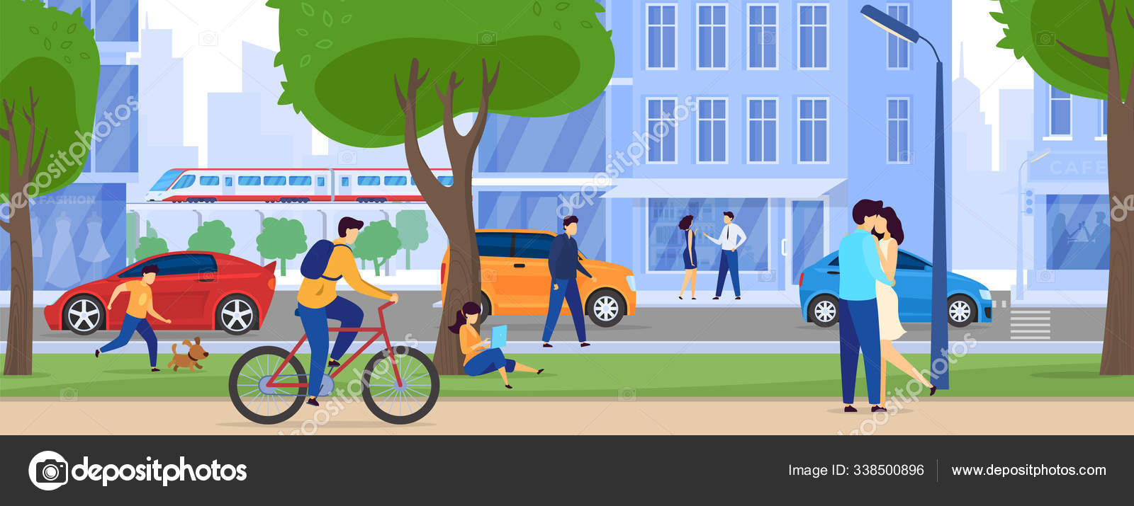 Cartoon People Walking On A Sidewalk