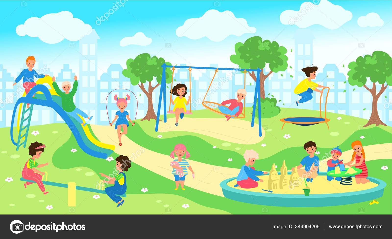 Cartoon Park With Kids