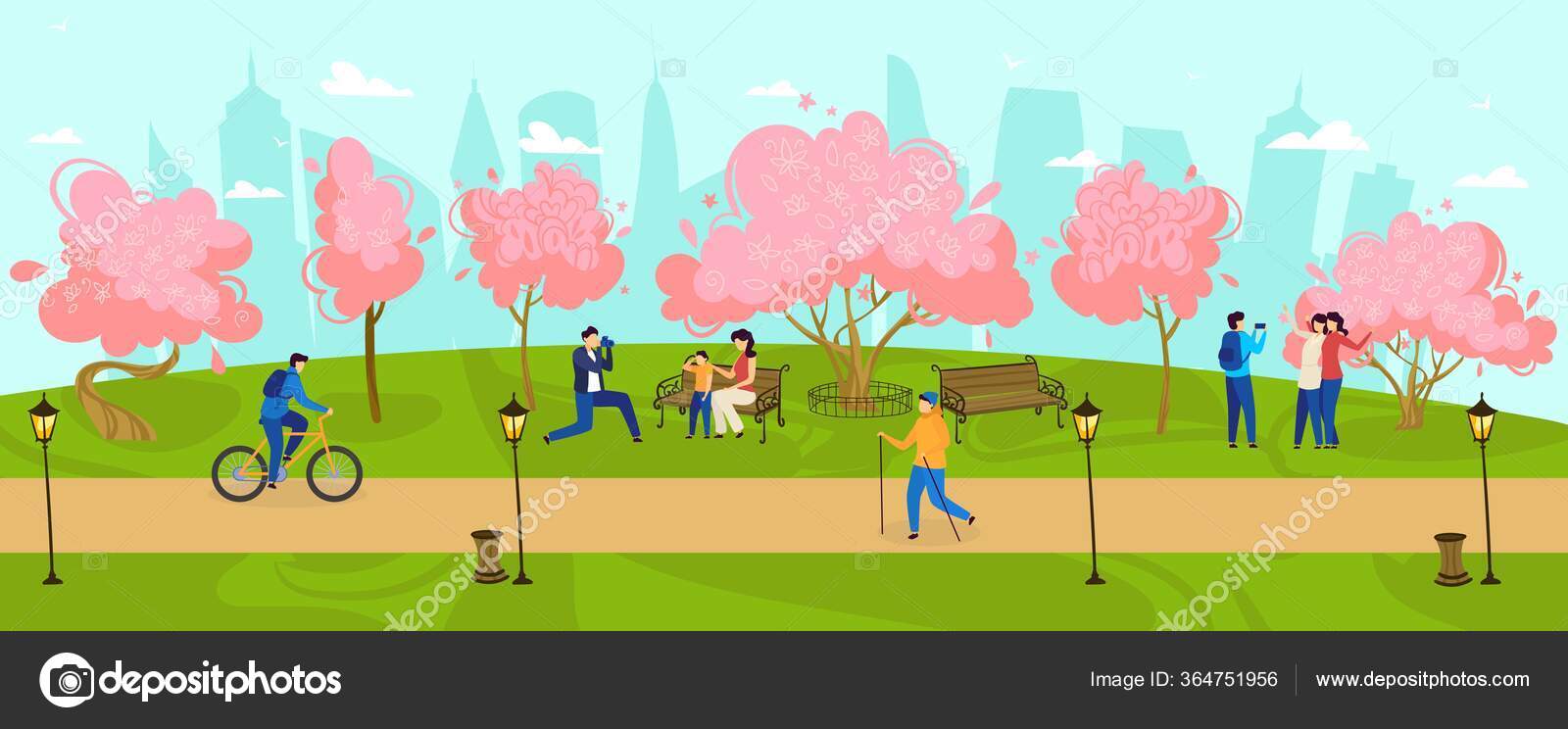 People Walking In Park Clipart