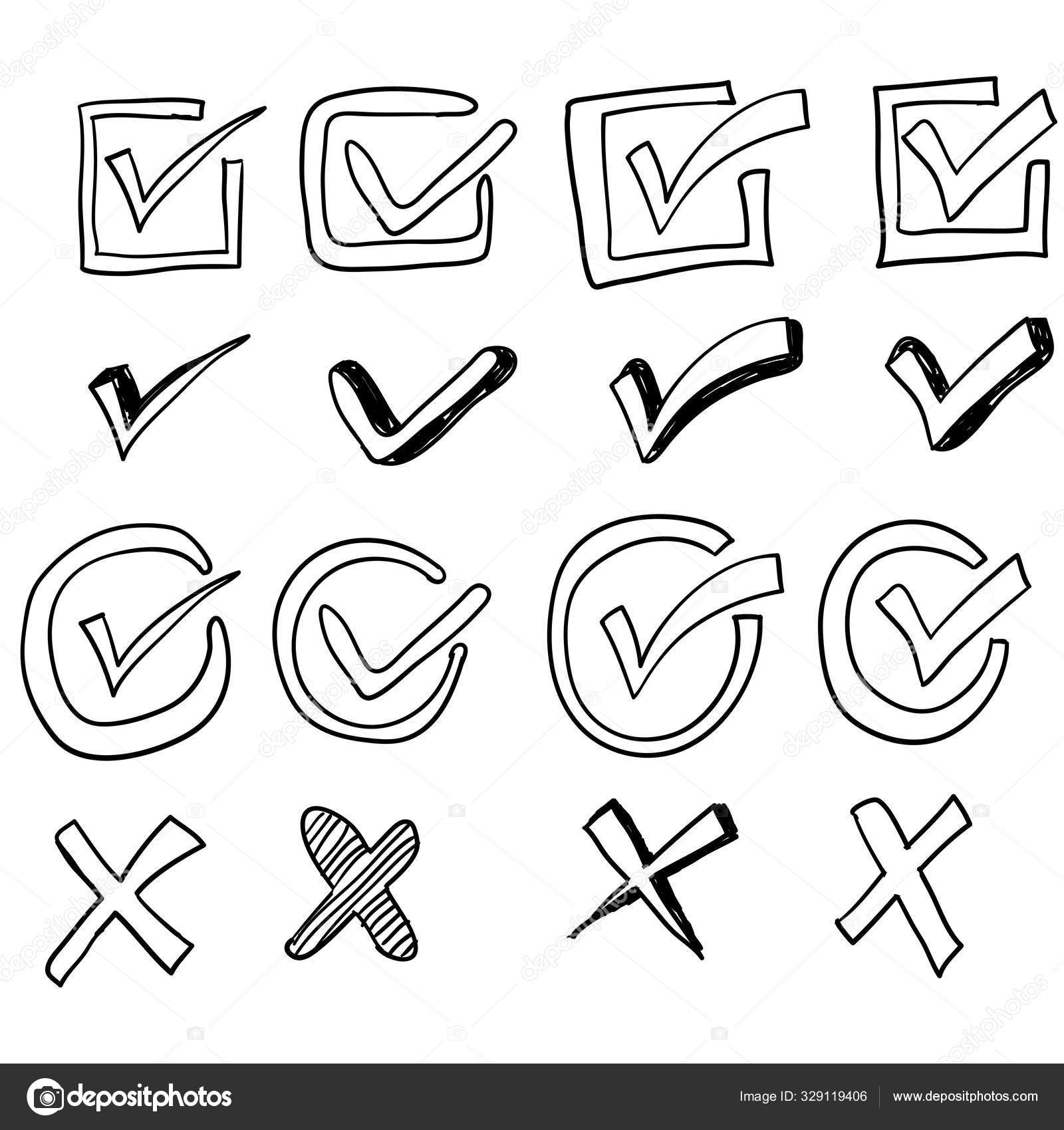 Hand drawn check signs. Doodle v mark for list items, checkbox chalk ...