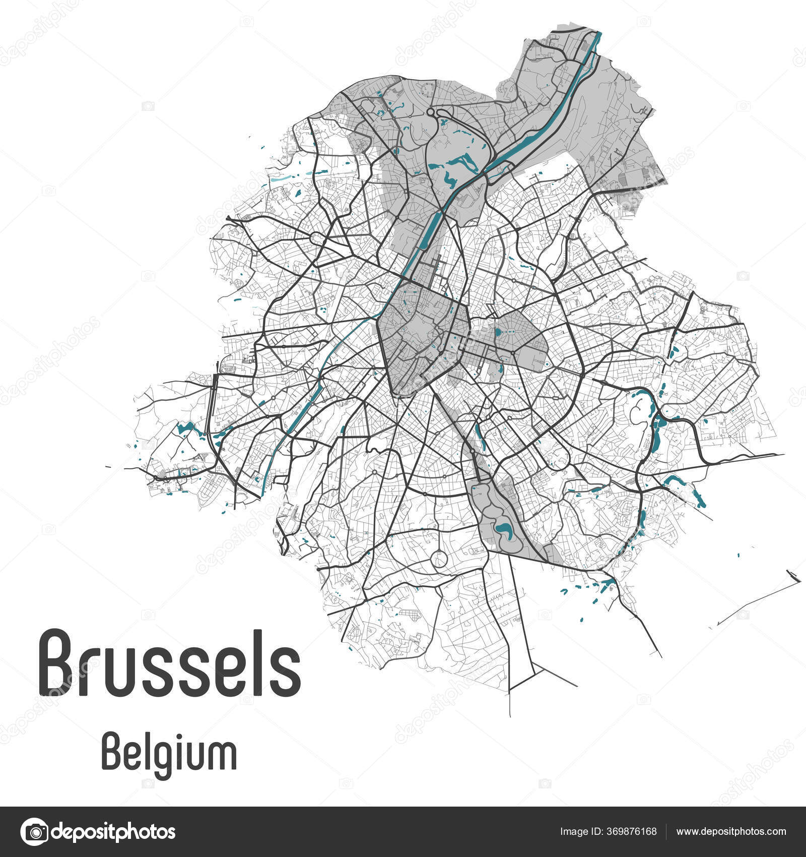 Brussels Map Bruxelles Brussel Administrative Districts Regions Vector ...