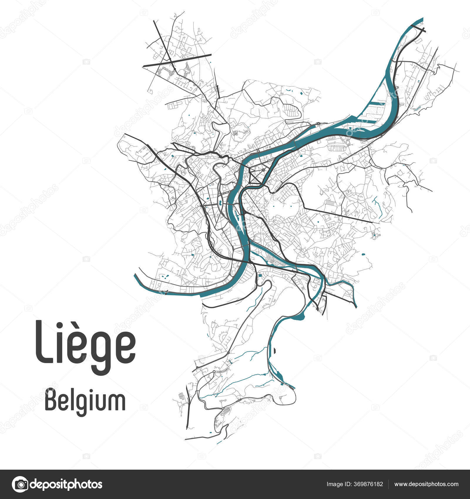 Liege Luik Luttich Map Roads Rivers City Municipality Administrative ...