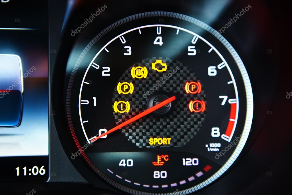 Modern car speedometer. Close up shot of the dashboard — Stock Photo ...