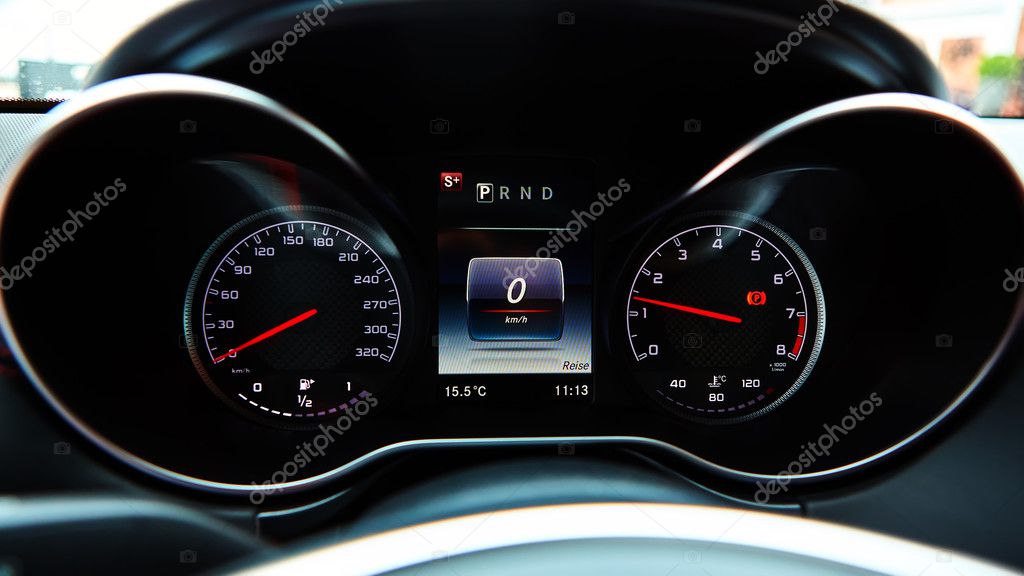 Modern car speedometer. Close up shot of the dashboard — Stock Photo ...