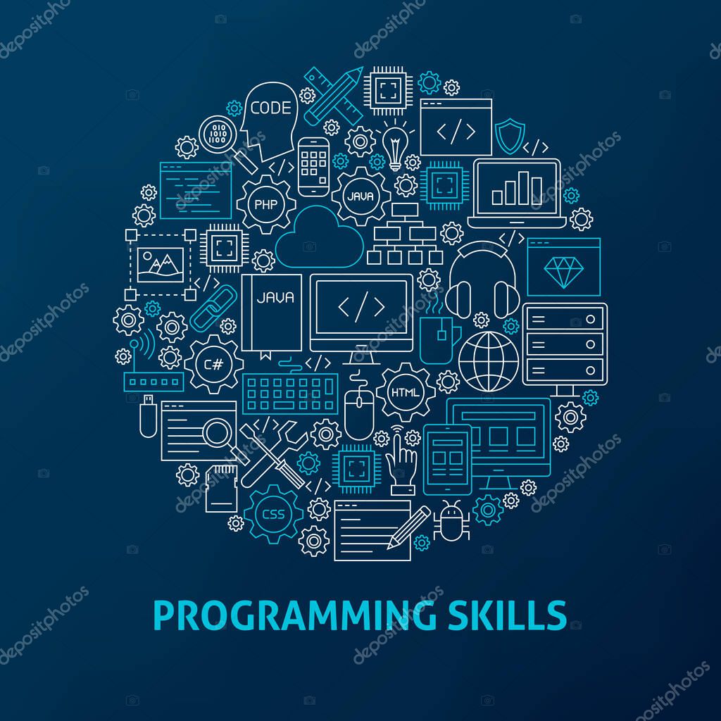 Línea Programación Habilidades Iconos Círculo 2024