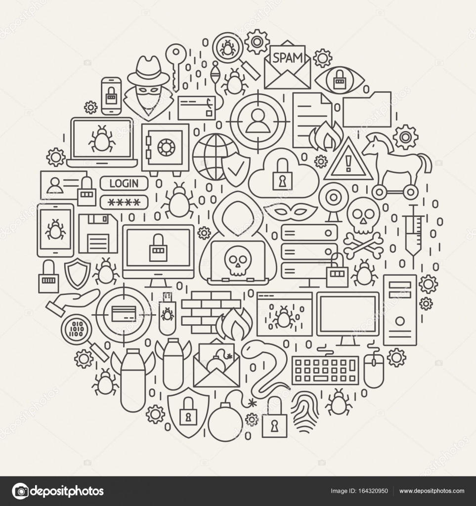 Cyber Security Line Icons Circle Stock Vector by ©Anna_leni 164320950