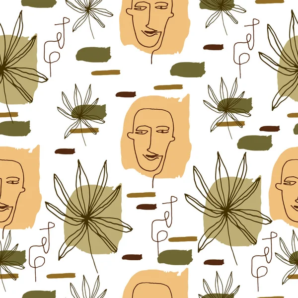 Continuous line, drawing face, flat concept, with geometric doodle ...