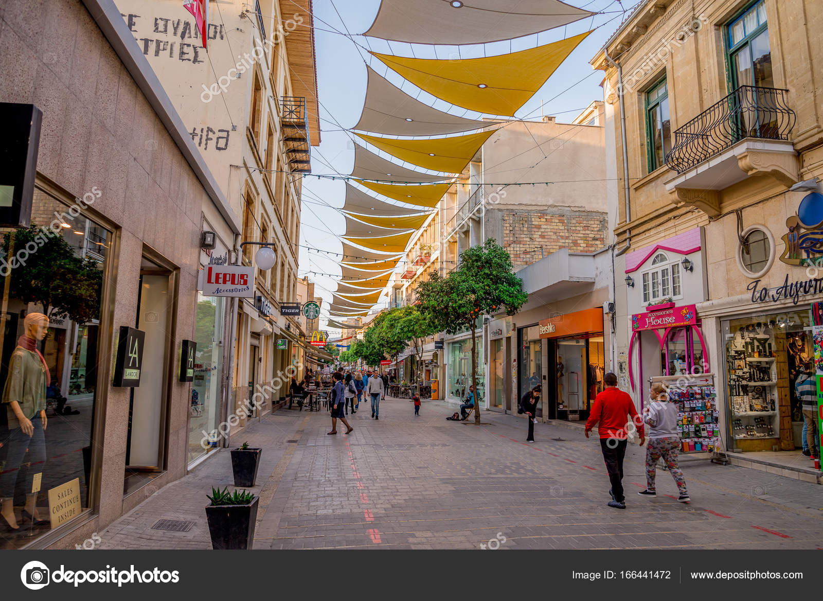 Nicosia, Cyprus, March 2017: Shaded Ledras walking street with shops in ...