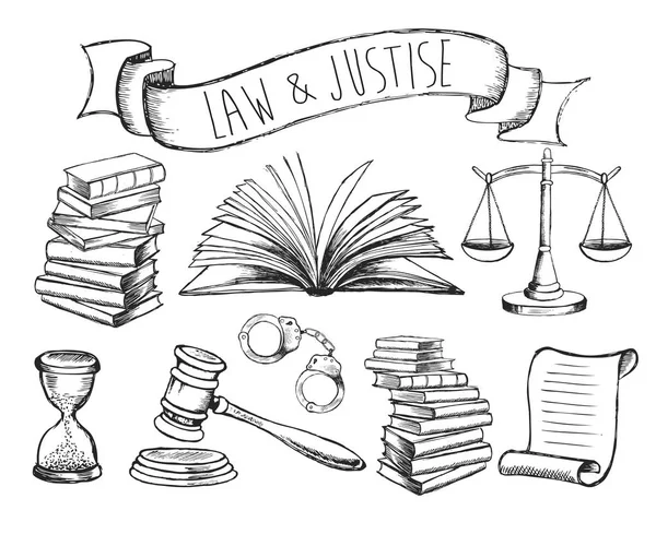Conjunto Símbolos Ley Escalas Vectoriales Dibujadas Mano Dibujo Línea ...