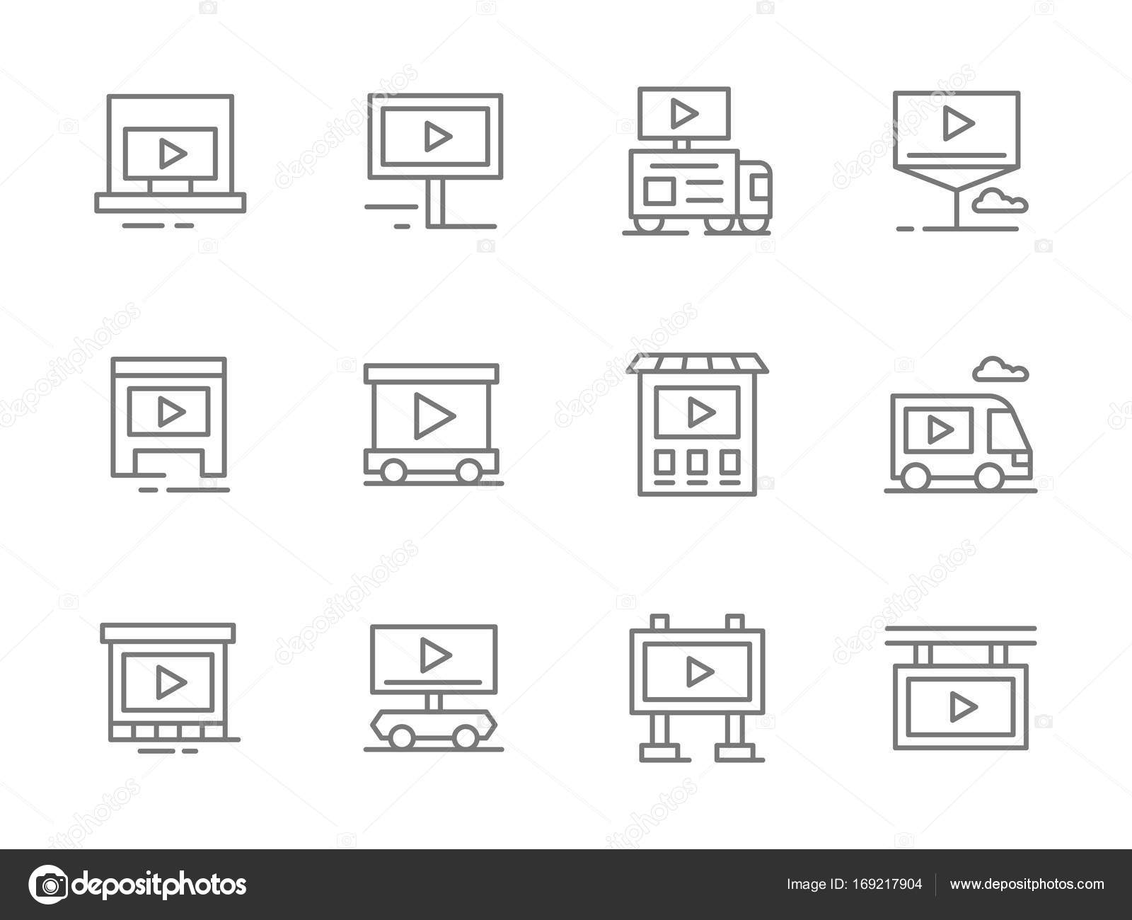 Advertising campaign black line vector icons set Stock Vector by ...