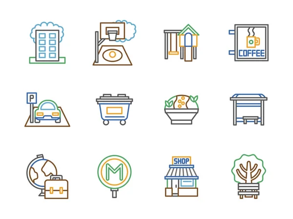 Areas of city black line vector icons set Stock Vector Image by ...