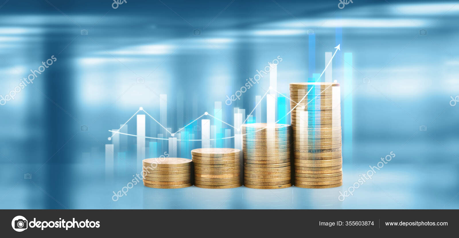Graph Stock Market Pile Coins Stacks Investment Saving Concept — Stock ...