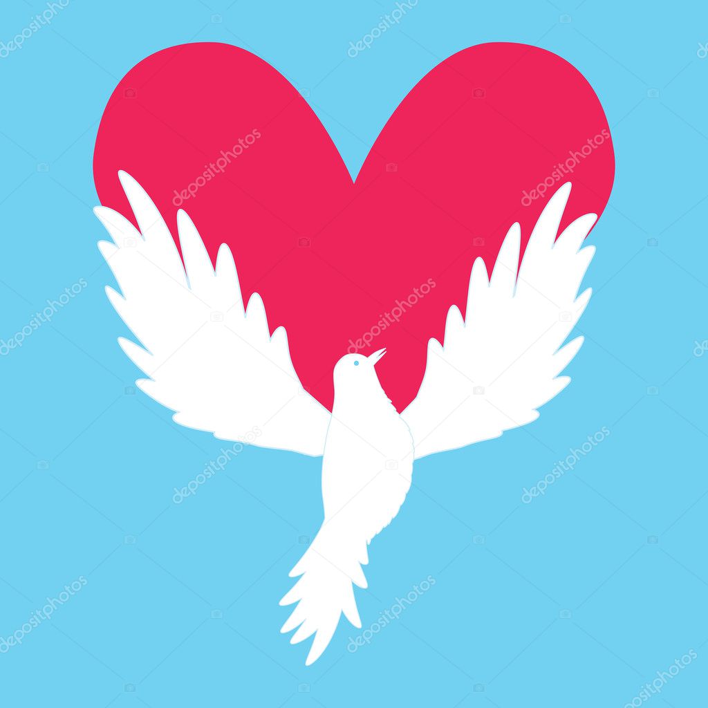 Dove Icon with Heart Shape. Logo peace love template vector — Stock ...