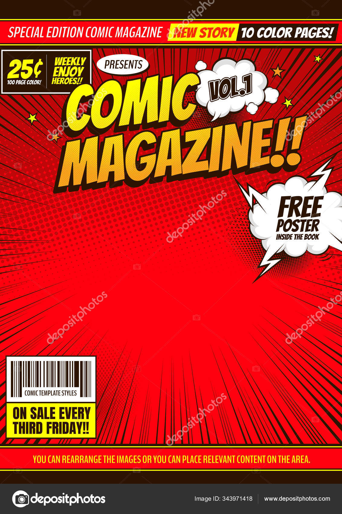 Comic Cover Template Background Flyer Brochure Speech Bubbles Doodle ...
