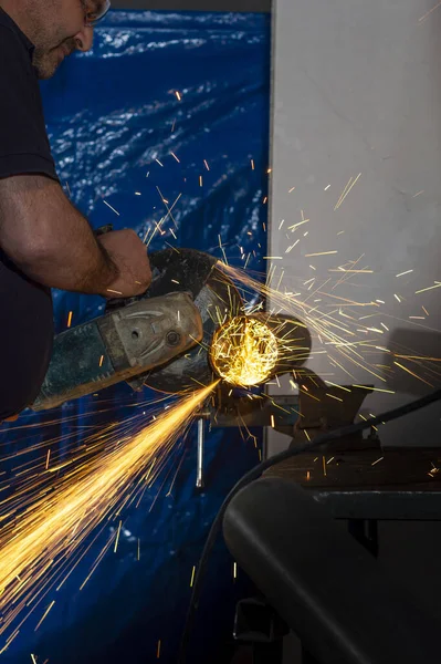 operator of a company doing welding and cutting work in iron - Stock ...