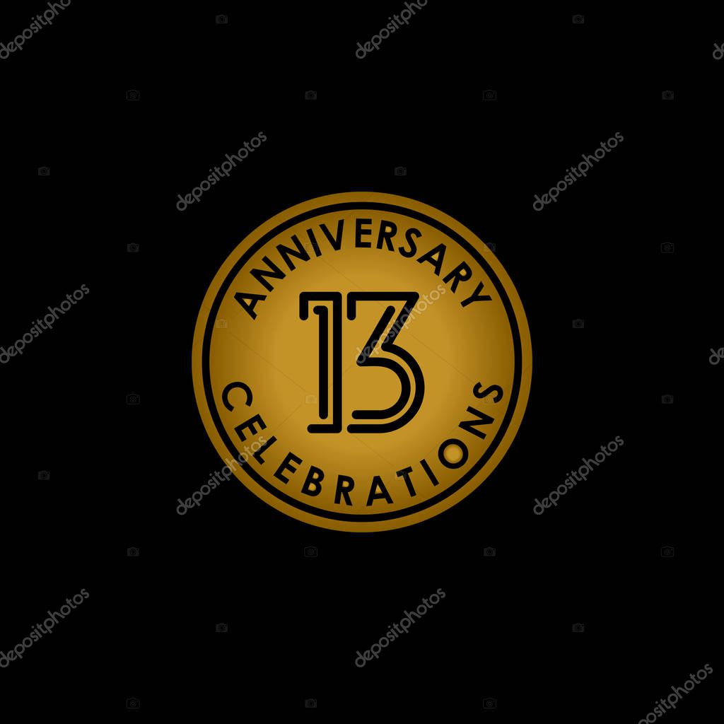 13 aniversario línea estilo diseño logo vector elemento con un anillo ...