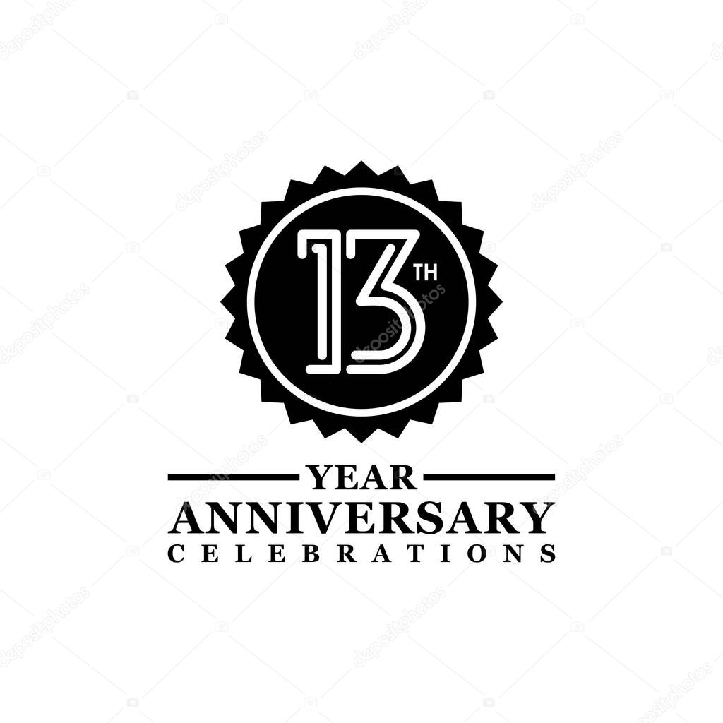 13 aniversario línea estilo diseño logo vector elemento con un anillo ...
