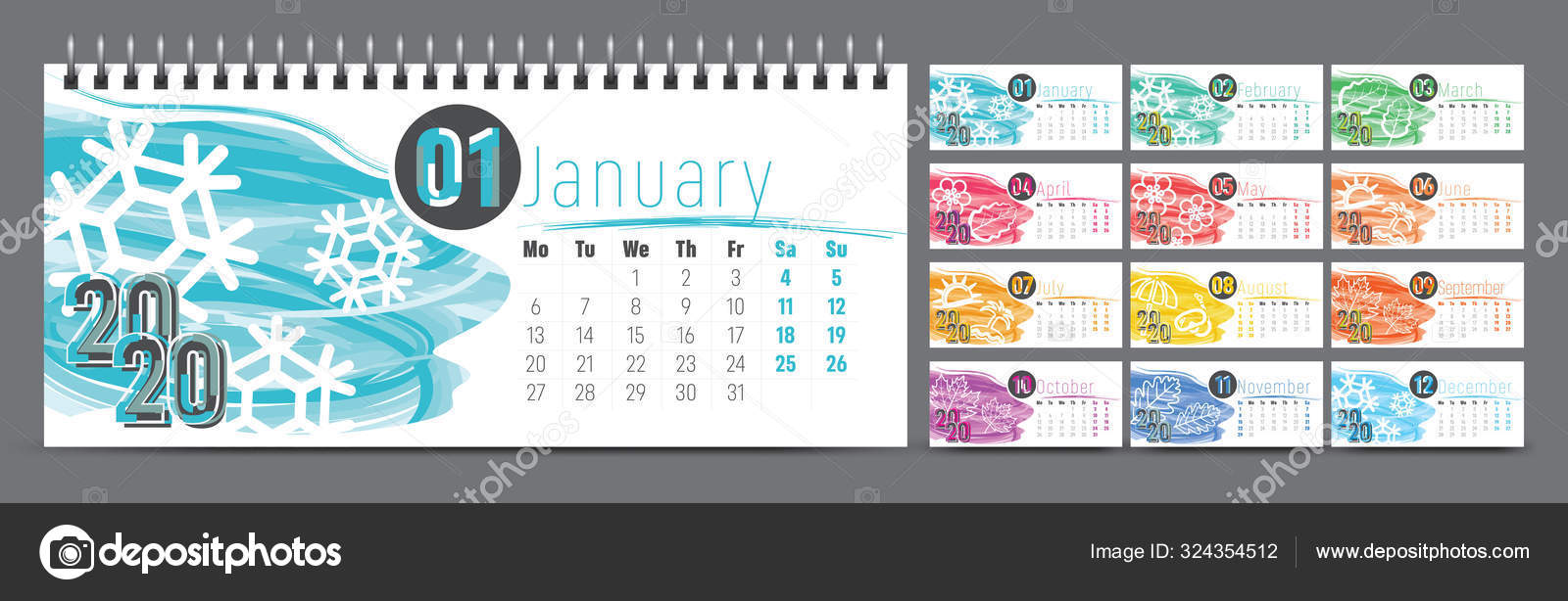 Calendar template for 2020 year. Vector and typographic planner diary ...