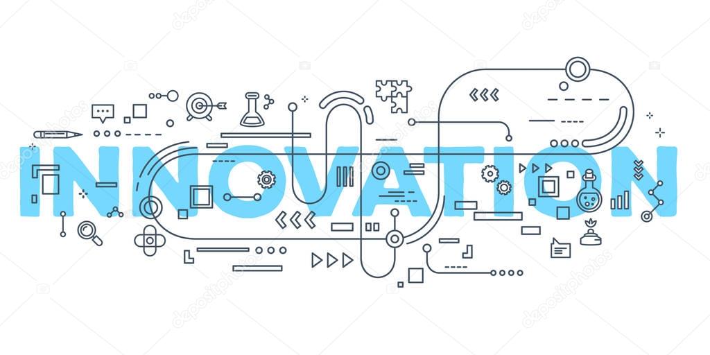 Ilustración creativa vectorial de tipografía de palabras de innovación 2023