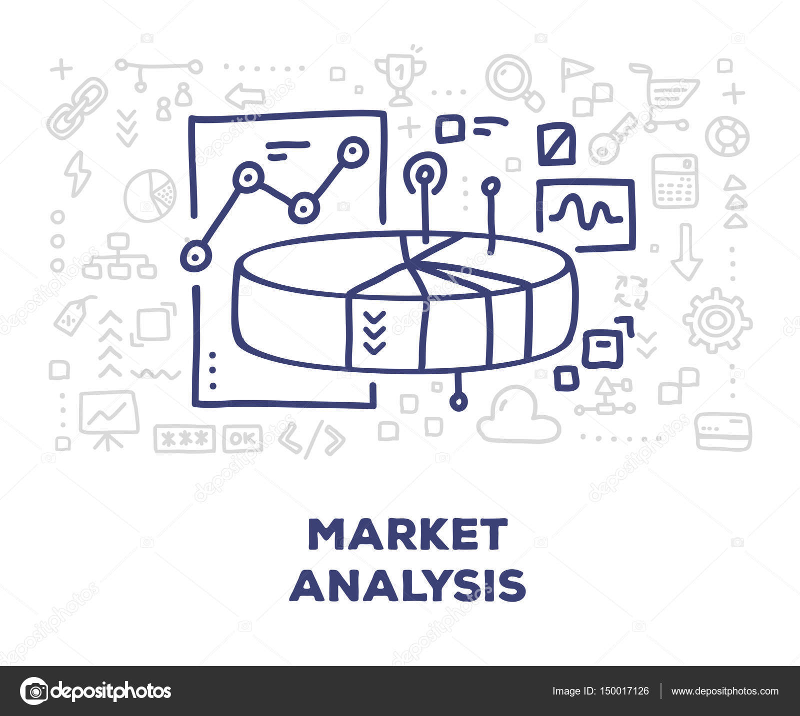 Vector creative illustration of big graph and chart with line ic Stock ...