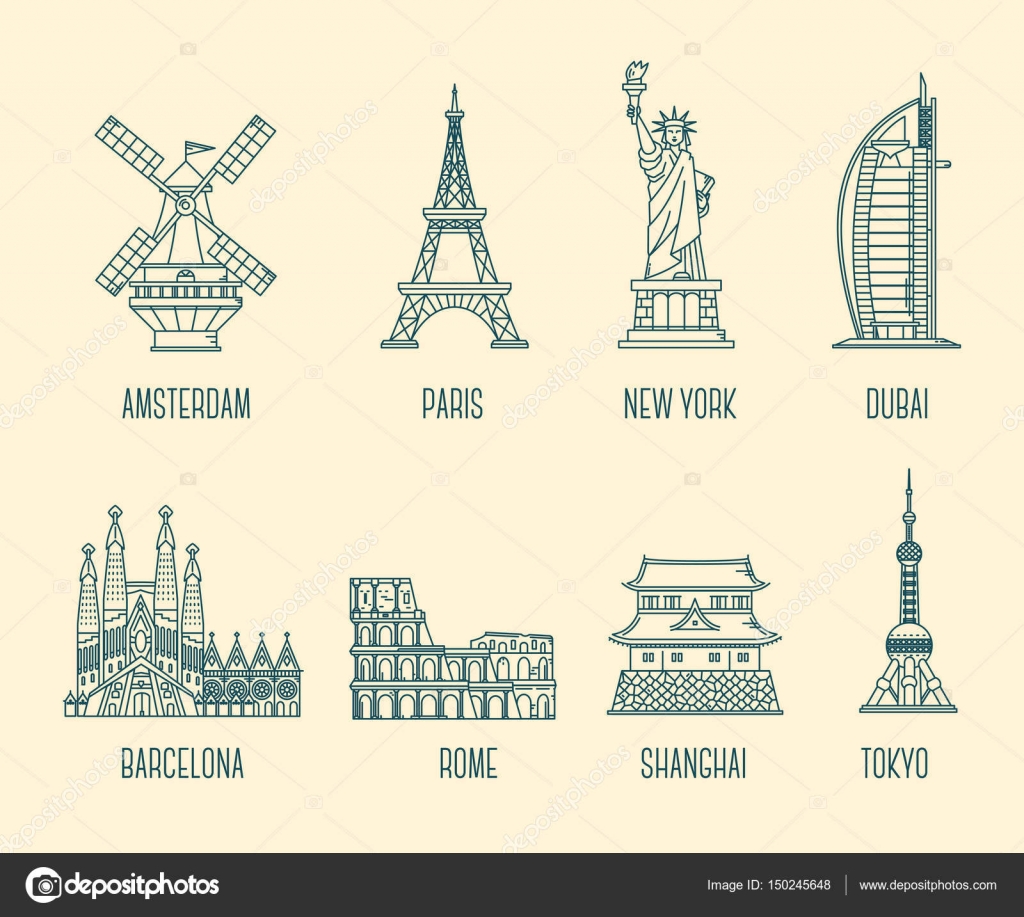 Vector collection of illustration of national landmarks. Symbol — Stock ...