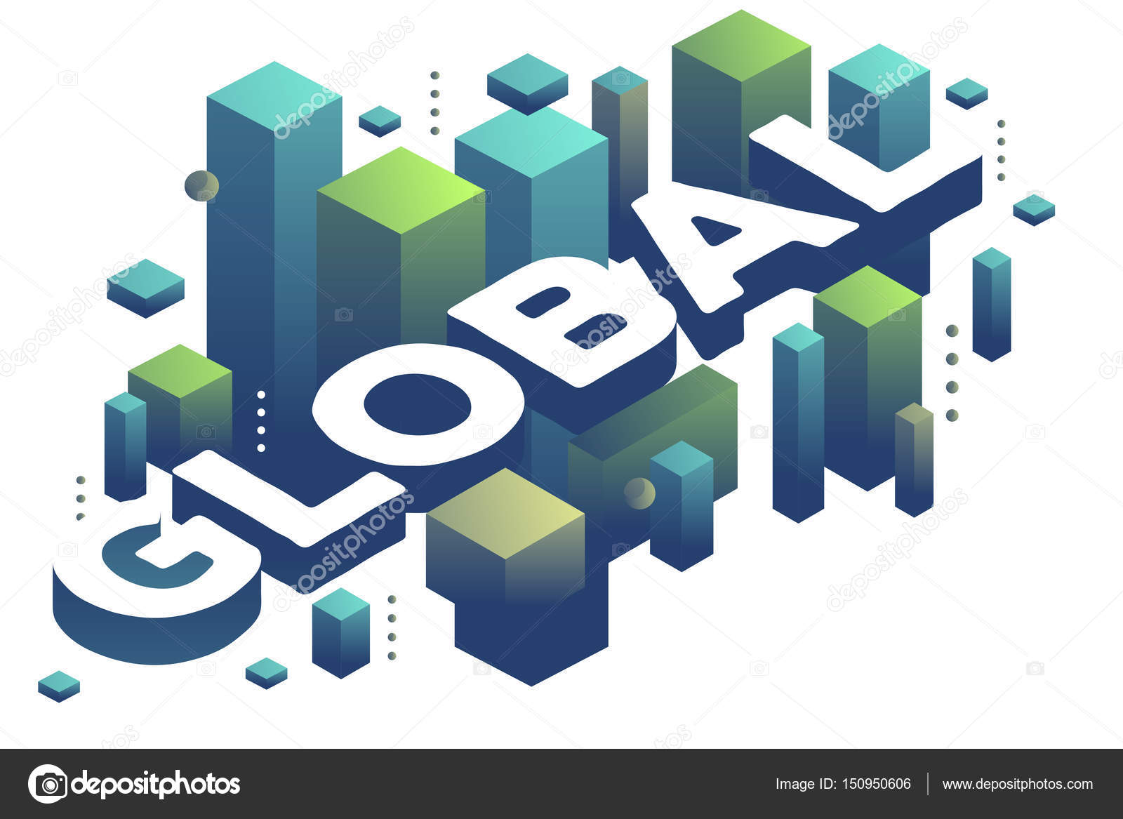 Vector illustration of three dimensional word global with abstra Stock ...