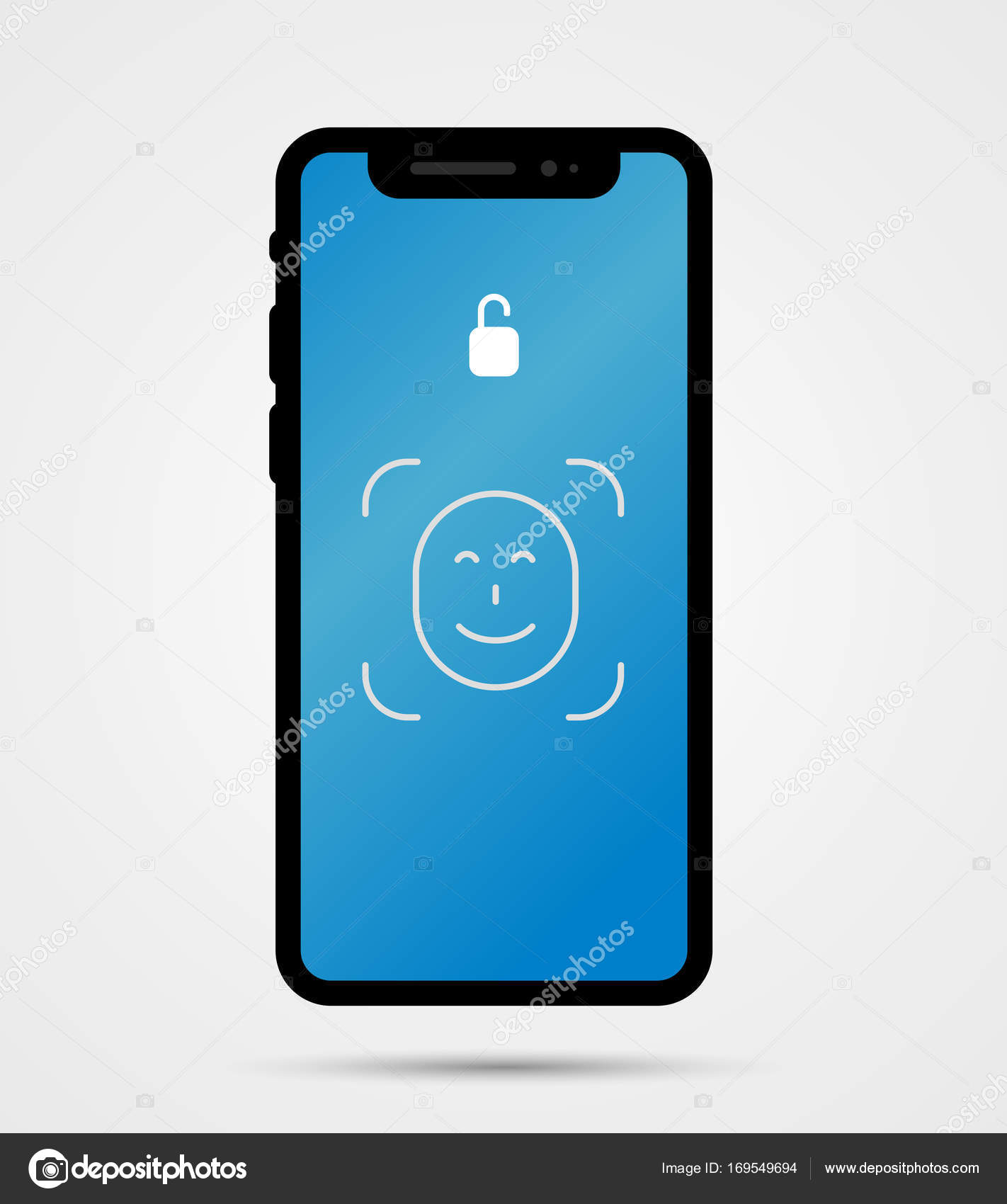 Vector illustration of new mobile phone front side with face id Stock ...