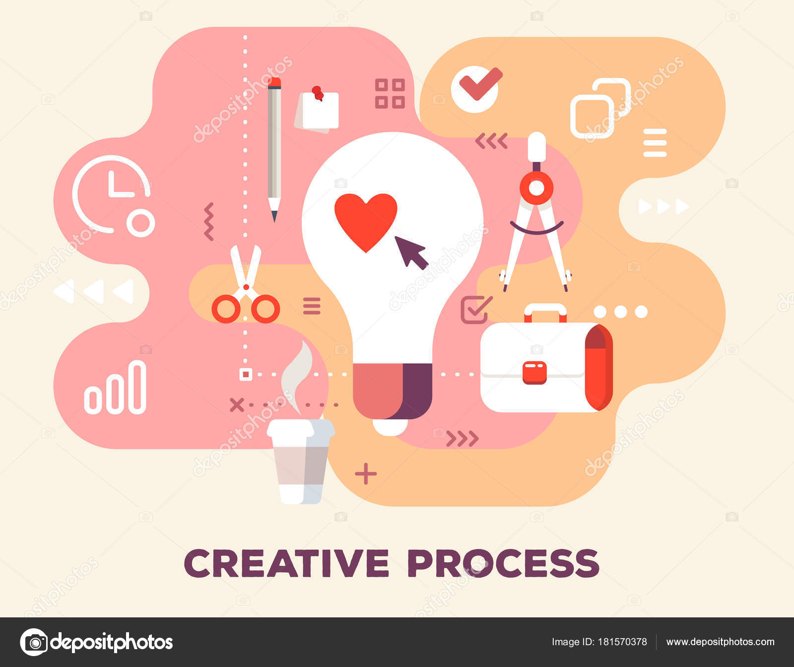 Creative process with office supplies concept on pink background Stock ...