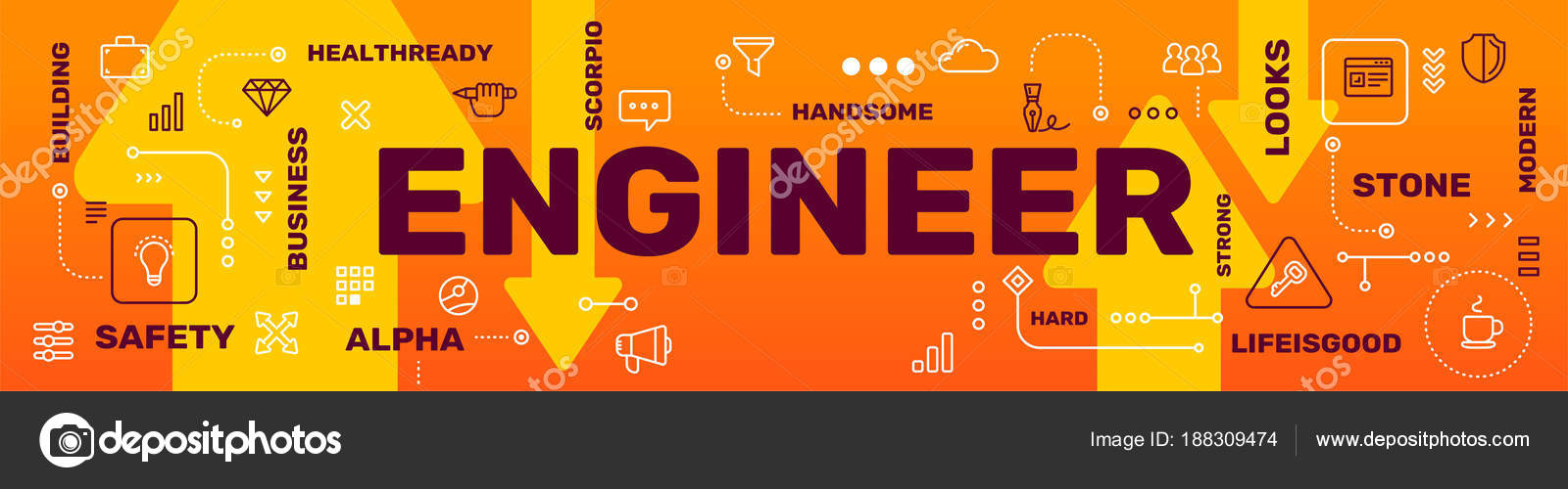 Profession engineer concept on red background. Vector creative i Stock ...