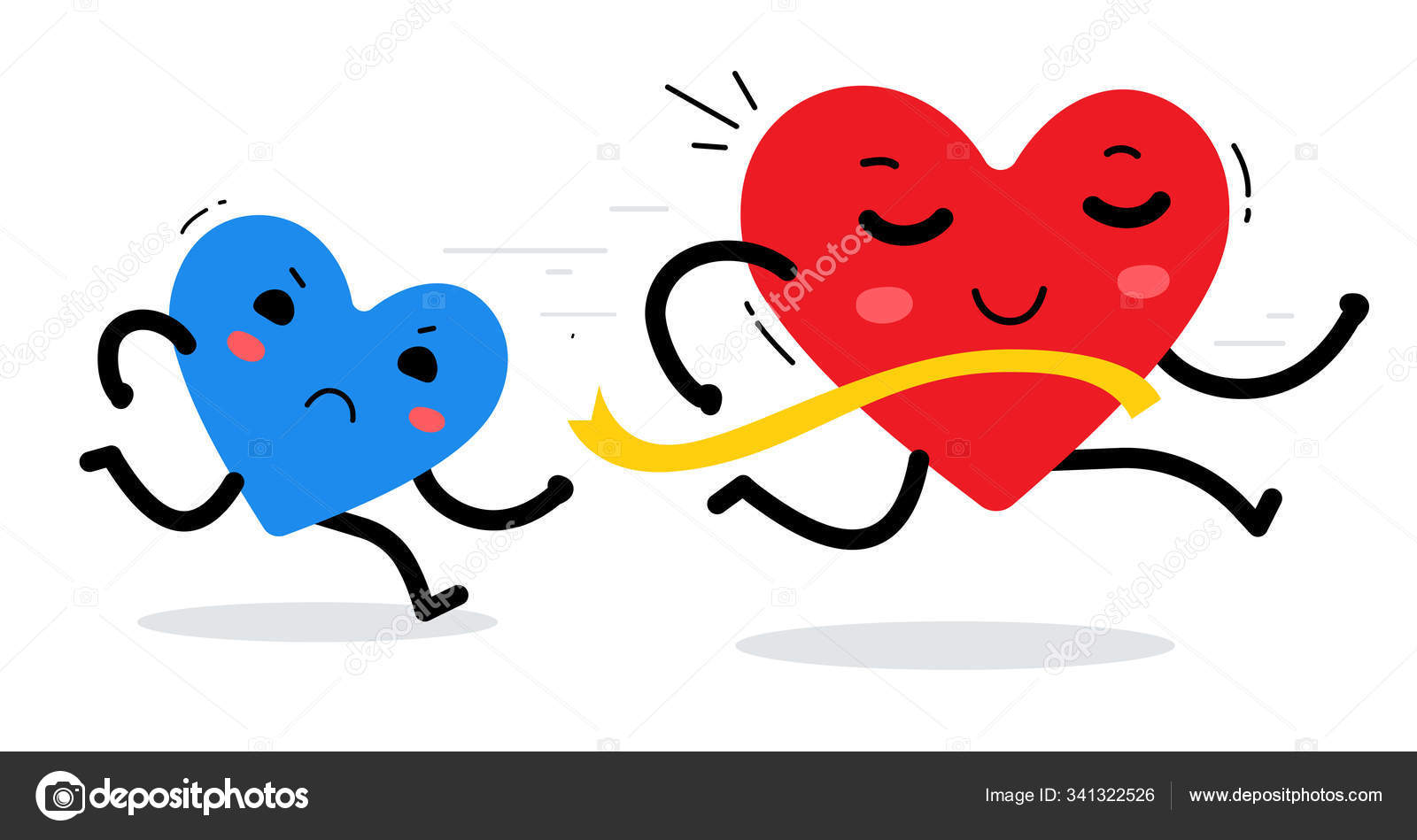 Vector illustration of red smiling happy heart and blue sad hear Stock ...