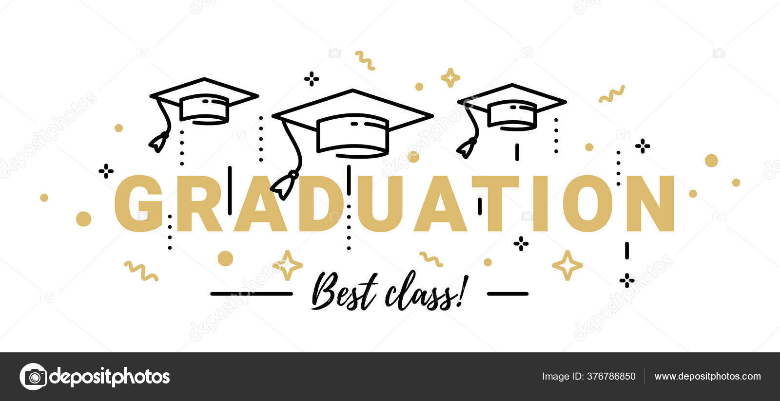 Vector Illustration Golden Word Graduation Graduate Cap White ...