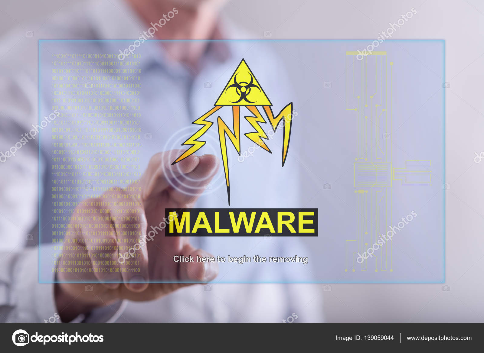 Man touching a malware concept on a touch screen — Stock Photo ...