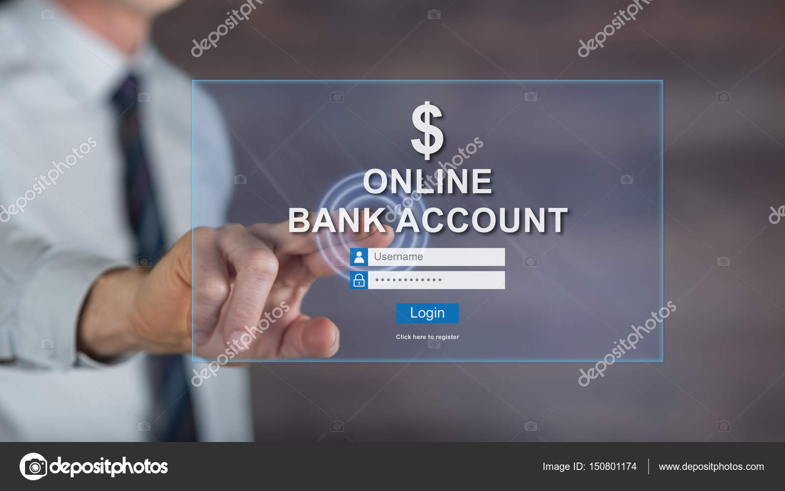 Man touching an online bank account website on a touch screen — Stock ...