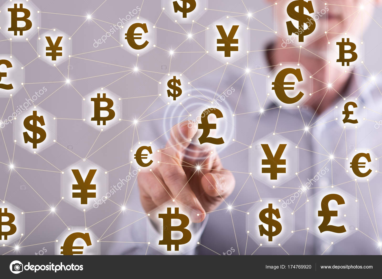 Man touching a currency network concept on a touch screen — Stock ...