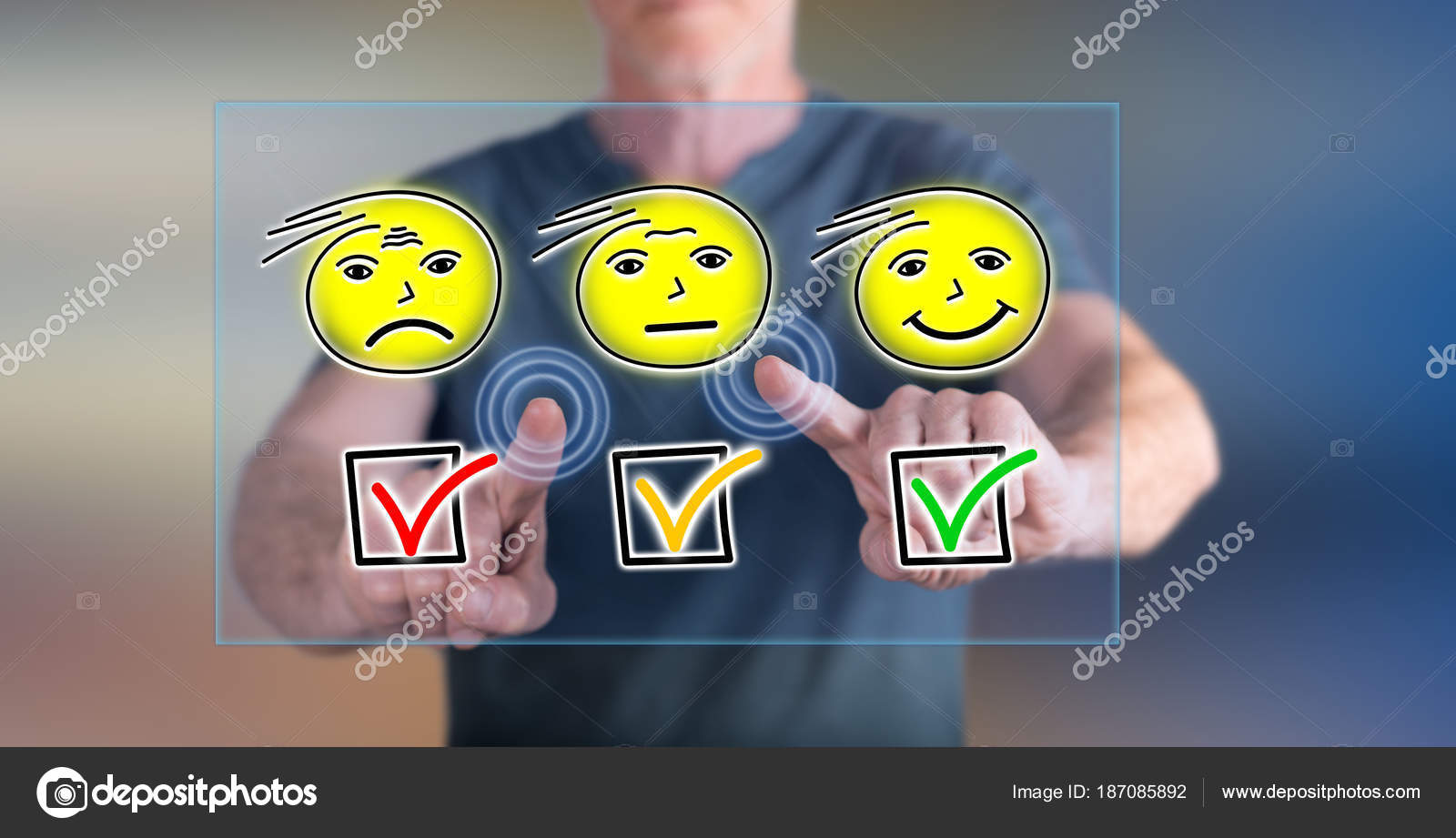 Man touching an evaluation concept on a touch screen Stock Illustration ...