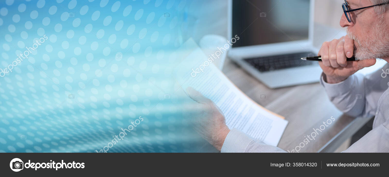 Businessman Checking Document Office Panoramic Banner — Stock Photo ...