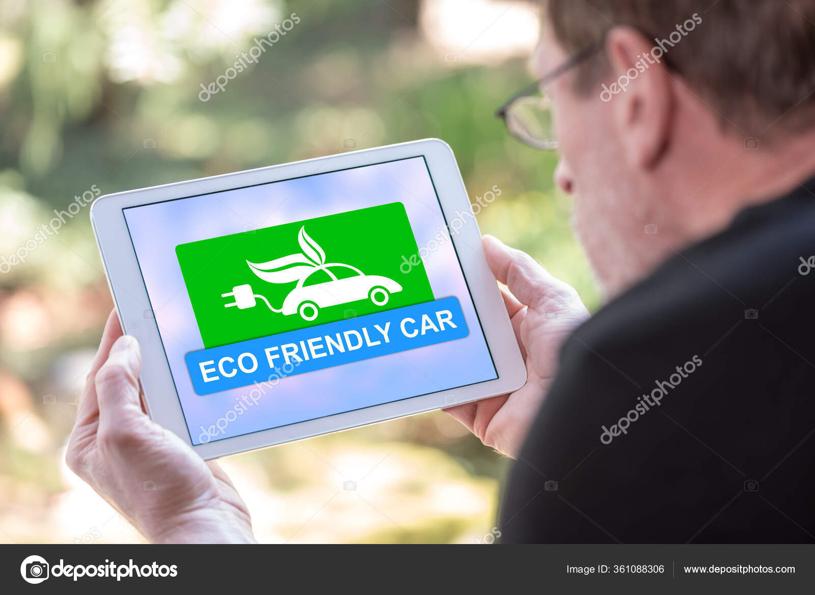 Tablet Screen Displaying Eco Friendly Car Concept — Stock Photo ...