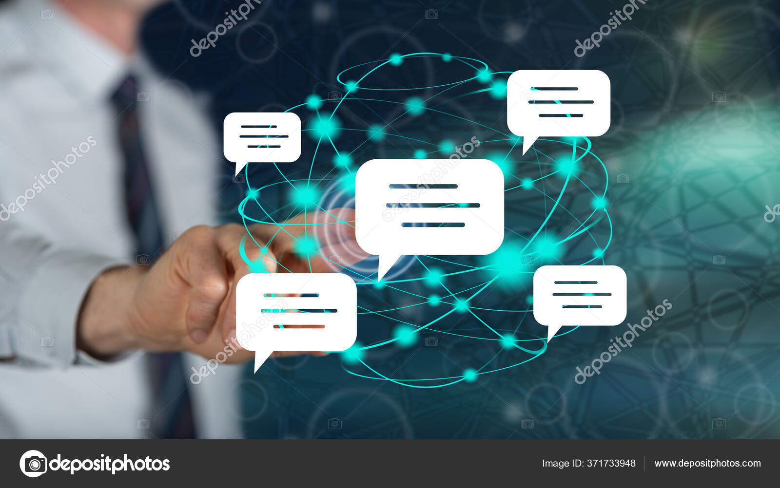 Man Touching Global Communication Concept Touch Screen His Finger ...