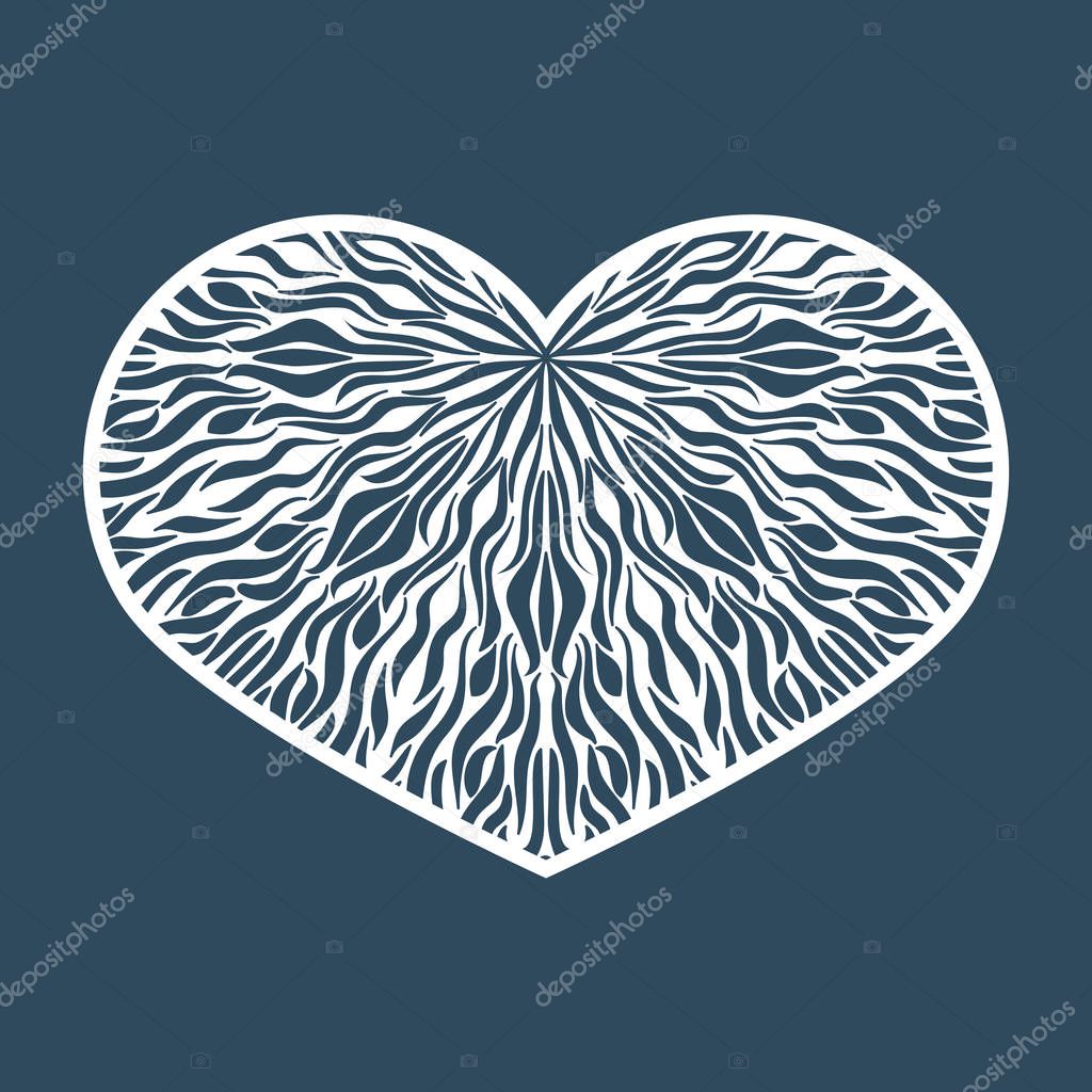 Corazón de encaje Vector Stencil con patrón calado tallado. Plantilla 2025