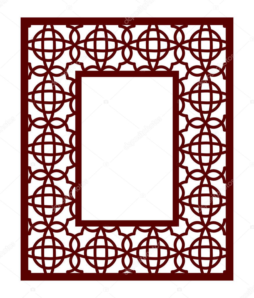 Marco de encaje con patrón calado tallado. Vector Stencil. Plantilla 2022