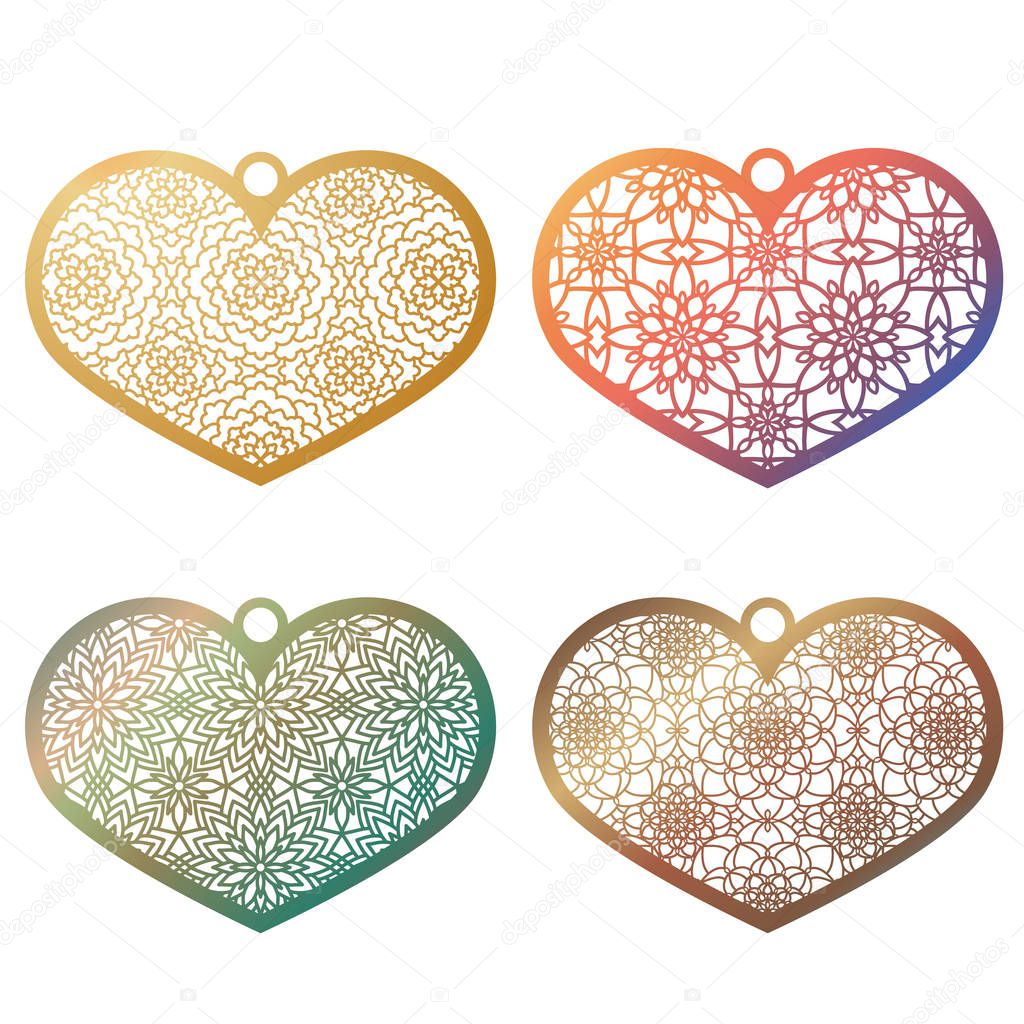 Conjunto de corazones de encaje Stencil con patrón calado tallado ...