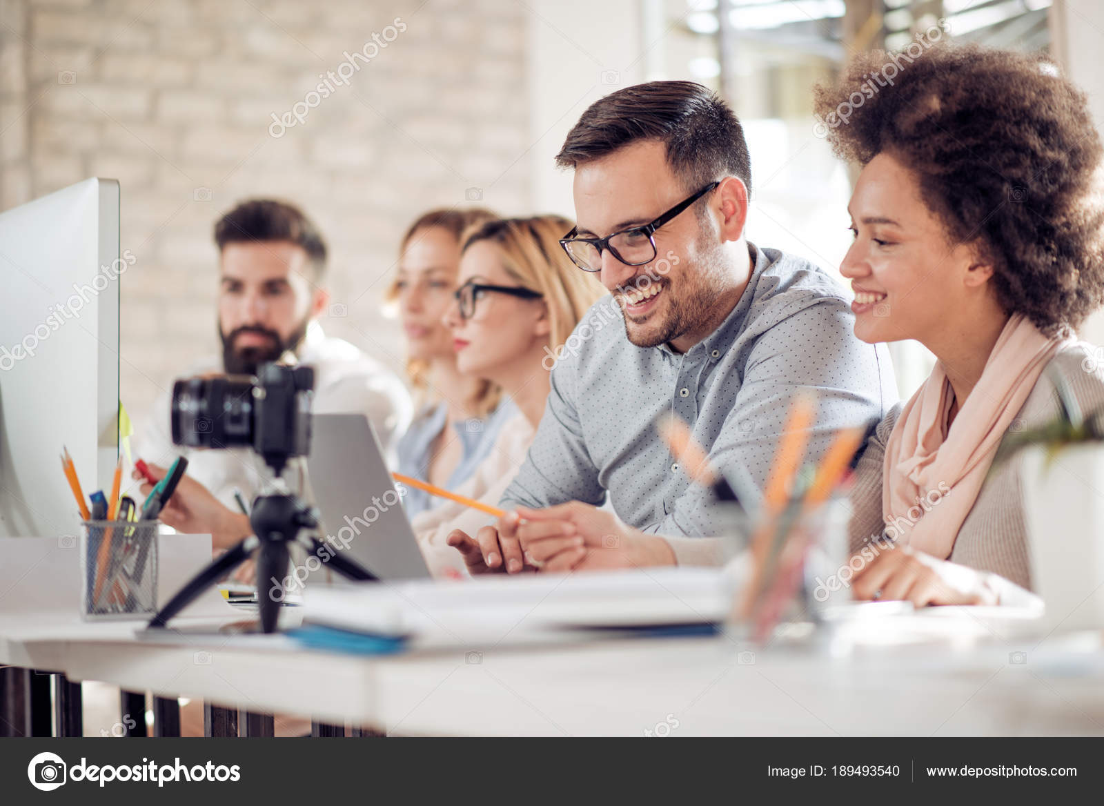 Business Partners Working Computer Discussing Ideas Meeting ⬇ Stock ...
