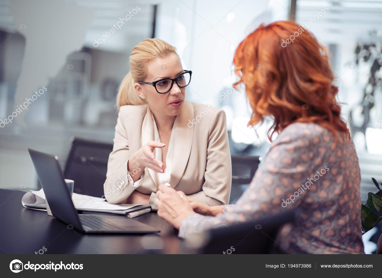 Two Business Women Talking Working Together Modern Office Stock Photo ...