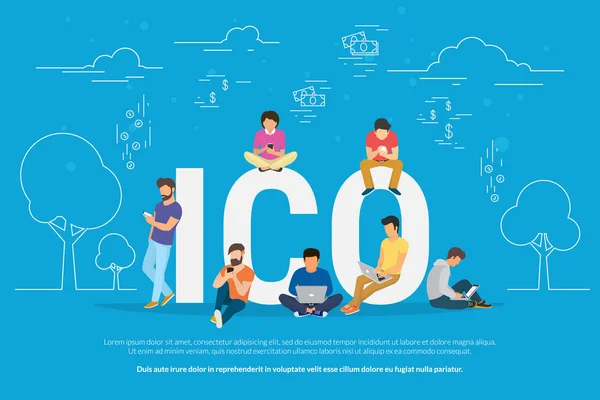 Flat people with gadgets sitting on the big 5G symbol Stock Vector ...