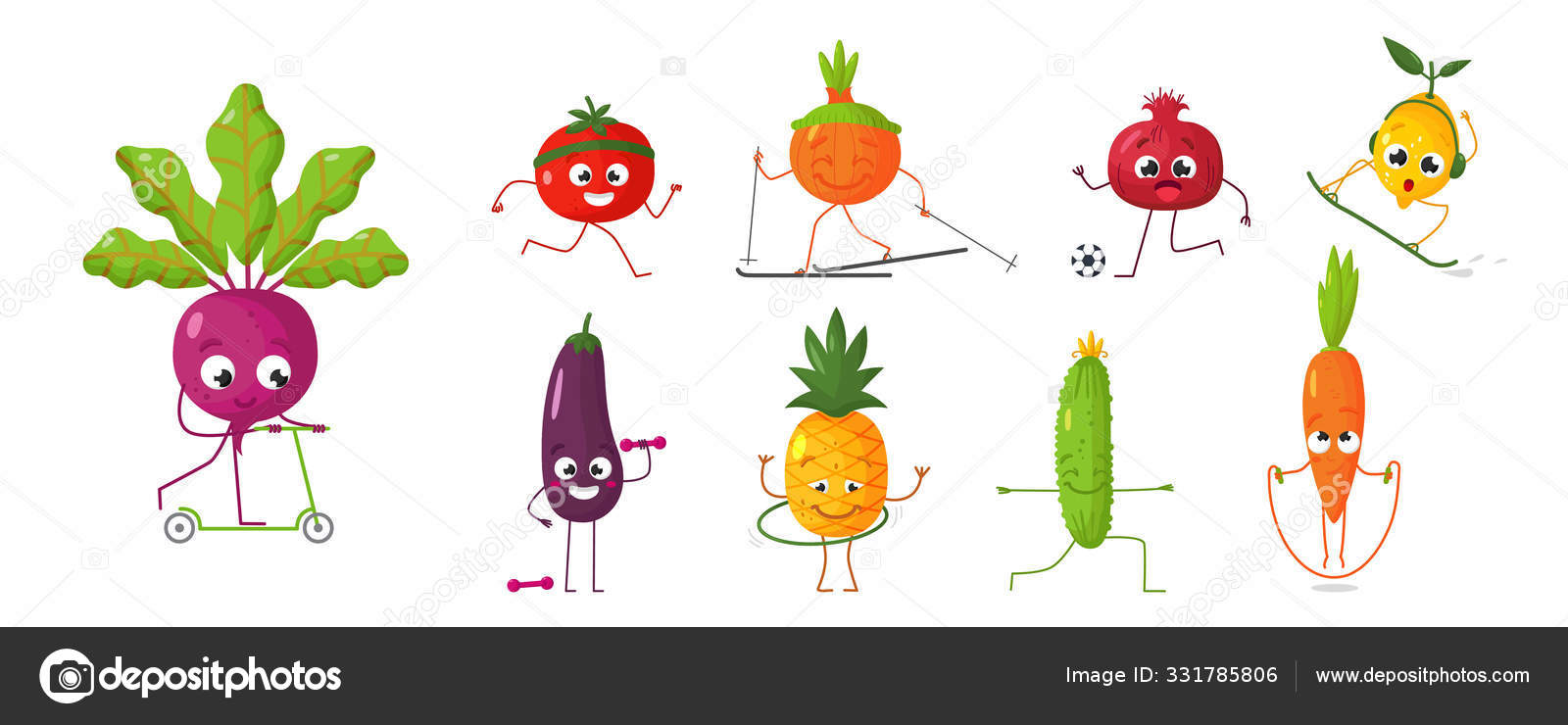 Las verduras de dibujos animados y las frutas con emociones practican ...
