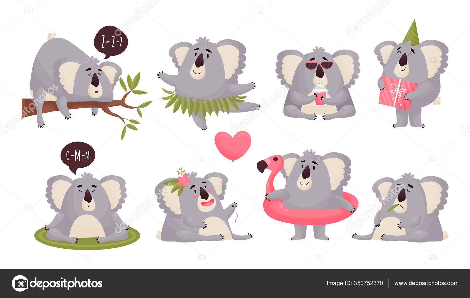 Set of Koala character in cartoon style on a white background Stock ...
